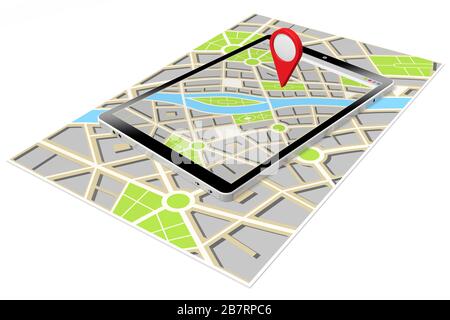 3D tablet, map - location concept Stock Photo - Alamy