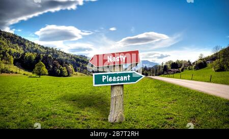 Street Sign the Direction Way to Pleasant versus Nasty Stock Photo - Alamy