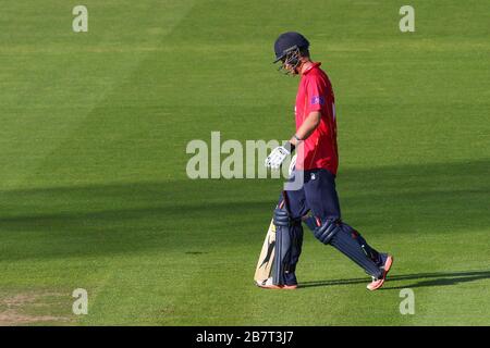 Tom Westley of Essex leaves the field having been dismissed by Alex ...
