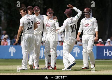England players celebrate taking the wicket of New Zealand's Daryl ...