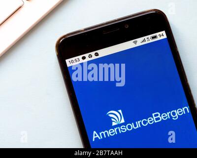 In this photo illustration an Amerisource Bergen logo is seen displayed ...