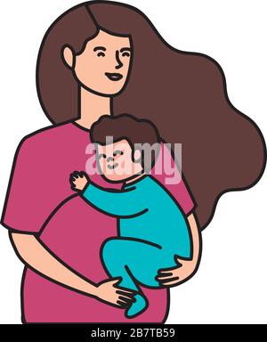 pregnancy and maternity, cute mom carrying baby cartoon vector ...