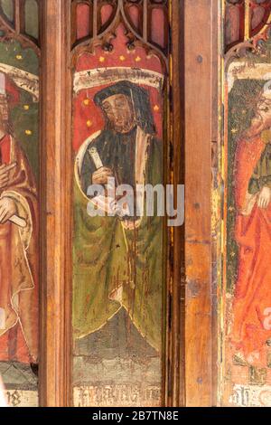 Medieval rood screen paintings of prophets, Bedfield church, Suffolk ...