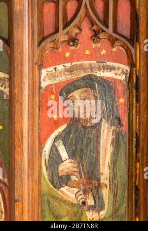 Medieval rood screen paintings of prophets, Bedfield church, Suffolk ...