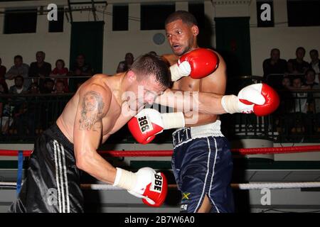 Robert Llyod Taylor (blue shorts) defeats Tommy Broadbent (black shorts ...