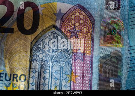 Euro bank note in UV light Stock Photo - Alamy