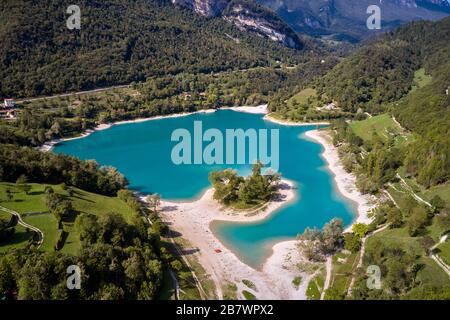 Arial View of Lake Tenno in autumn,Trento,Italy, Europa. Turquoise lake ...
