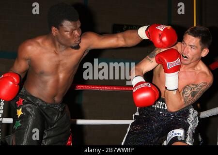in a weight boxing contest at Goresbrook Leisure Centre,Dagenham ...