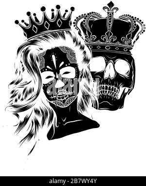Skull King and Queen vector. Love skull couple. illustration Stock ...
