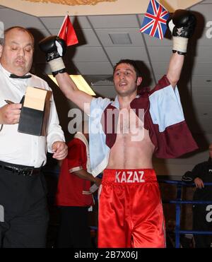 Ghokan Kazaz (Walthamstow, red shorts) defeats Sherman Alleyne in a ...