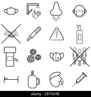 Cold and flu symptoms. Medical flat infographic icons set. Cartoon sick persons man, woman ...