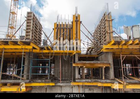Concrete formwork during the construction of a new building. Reinforced ...