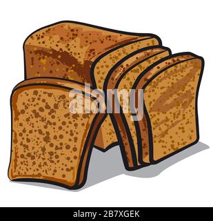 Rustic rye loaf black white vector illustration isolated. Hand drawn ...