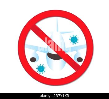 Stop sign, prohibition sign on airplane, flight ban icon, forbidden ...