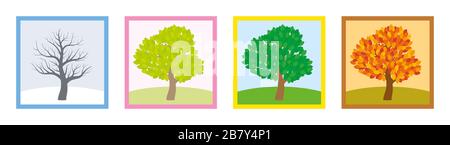 Four seasons. Trees in spring, summer, autumn and winter. Collage of ...