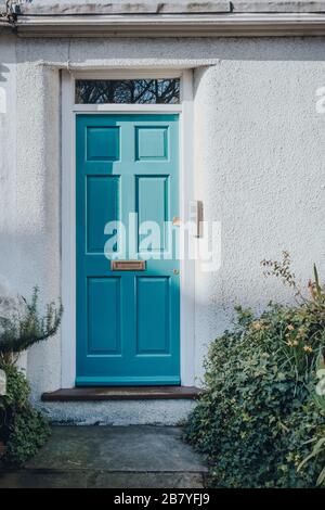 Traditional colourful bright blue door on a house in London, UK Stock ...