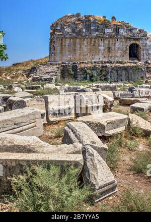 Huge stone blocks of the Ancient Theatre in the greek city of Miletus ...