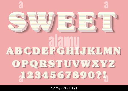3D Pink Script Alphabet with numbers on light background. Cute Cursive ...