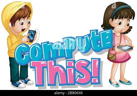 Font design for word compute this with kids working on computer ...