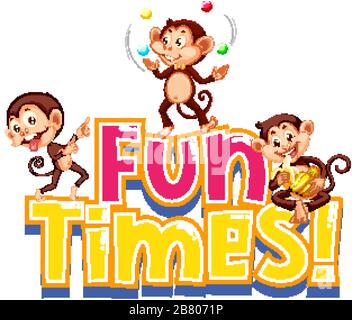 Sticker design for word fun times with cute monkeys illustration Stock ...
