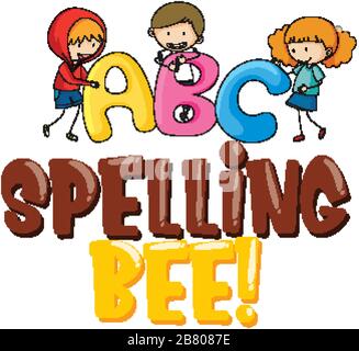 Font design for word spelling time with happy kids and abc illustration ...