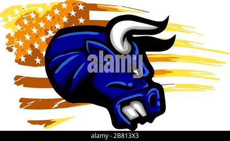 Grunge texture of bull head or cow with usa flag Stock Vector Image ...