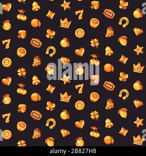 Gold icons slot pattern. Seamless print of gambling symbols for slot ...