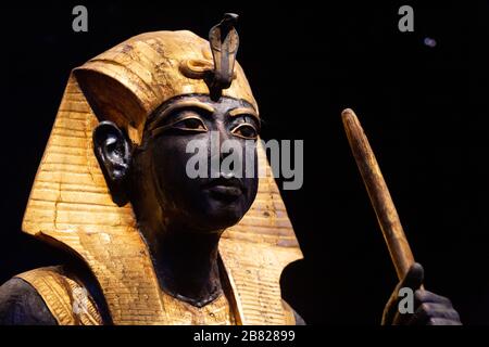 Tutankhamun's tomb treasures - Close up of statue of Herwer or Horus ...