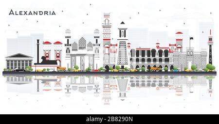 Egypt, Alexandria city skyline isolated vector illustration, icons ...