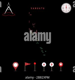 Vanuatu map. Map of Vanuatu in dotted style. Borders of the country filled with rectangles for ...