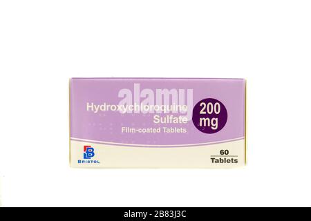 A Box of Hydroxychloroquine Tablets also known as plaquenil isolated on ...