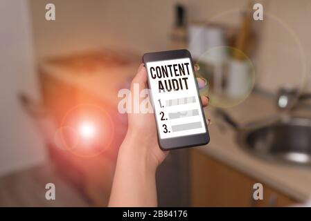 Text sign showing Content Audit. Business photo showcasing process of ...