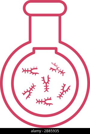 chemical flask with virus germs icon over white background, flat style ...