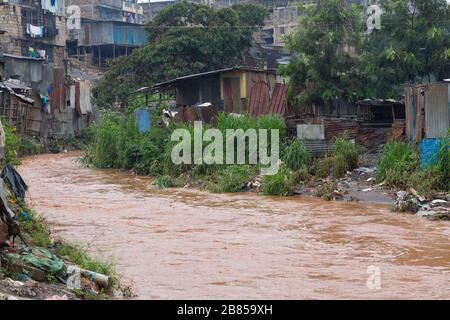 Mathare river, Mathare, Nairobi, Kenya. The Mathare River which is one ...