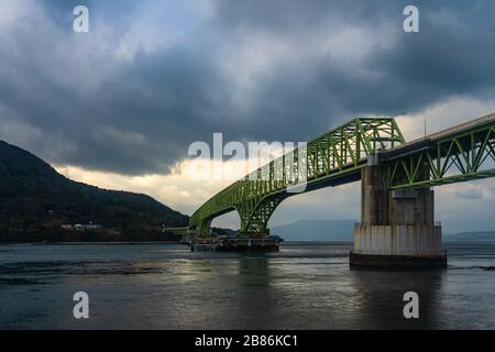 Oshima Bridge. A bridge connecting the main island of Japan Honshu and ...