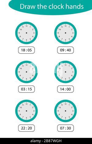What time is it, draw the clock hands, game with clocks for children ...
