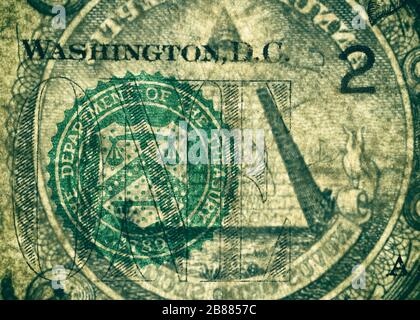 The Great Seal pyramid, highly magnified surface of used 1 dollar ...