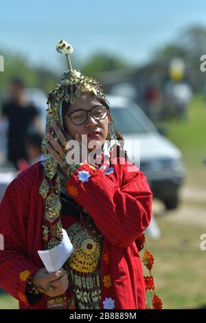 Turkmenistan girl in traditional costume, Ashgabat, Turkmenistan Stock ...