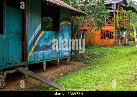 Exotic paintings on Indian houses of the Ticuna tribe community ...