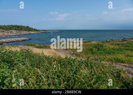 Svaneke, Bornholm / Denmark - July 29 2019: Rocky shore in Bornholm ...