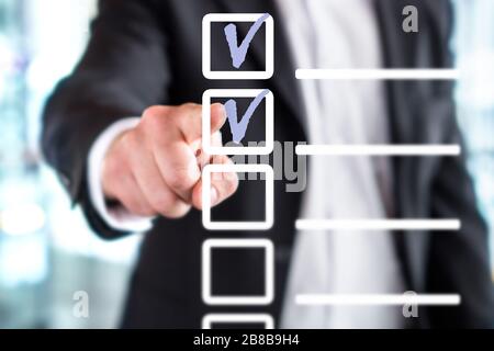 Checklist and to do list with v sign check marks in square box. Pen ...