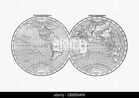 1860 world map & compass Stock Photo - Alamy