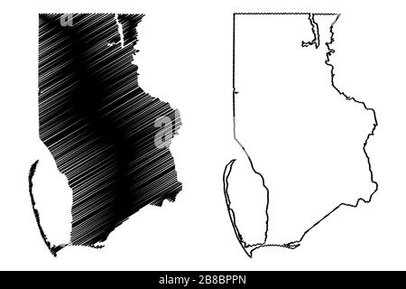 Gulf of America doodle line contour of map. Transparent vector hand ...