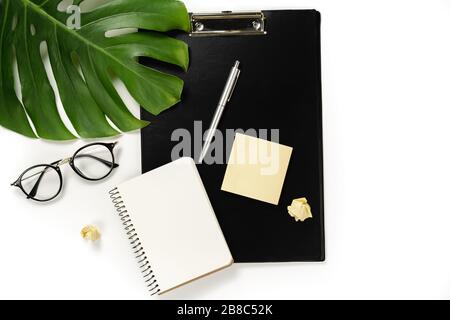 Creative composition of note paper with white blossom tree branches on ...