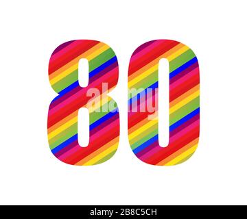 Number 80 Happy Birthday colorful paper cut out design Stock Photo - Alamy