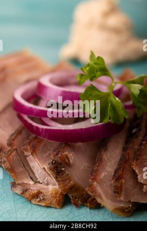 Traditional sliced cold cuts roast beef sandwich with rucola Stock ...