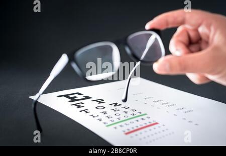 Doctor optician with letter chart for eye vision test check Stock Photo ...