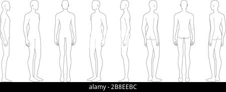 Fashion template of standing men in 3 poses. 9 head size for technical ...