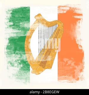 Ireland national flag created in grunge style Stock Photo - Alamy