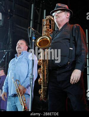 Baritone saxophone player Stephen "Doc" Kupka is shown performing on ...